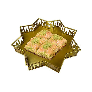 WYHFA Eid Mubarak Plate Iron Serving Tray, Ramadan Food Serving Tray Plate Dessert Pastry Candy DIY Display Tray for Eid Mubarak Party Decoration