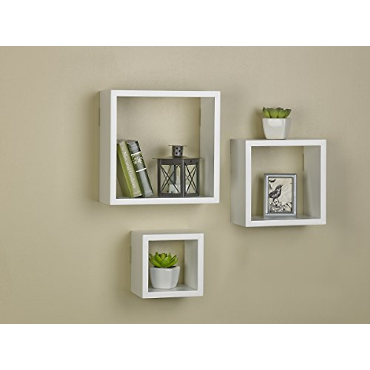 Melannco Floating Square Cube Shelves, for Bedroom, Living Room, Bathroom, Kitchen, Nursery, Set of 3, White, 3 Count