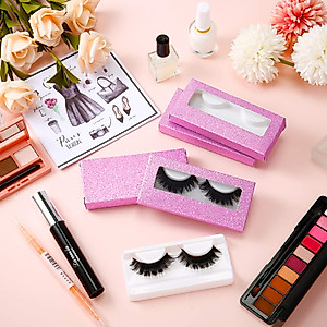 100-Piece Eyelash Case Set, 50 Glitter Paper Lash Boxes, Pink Storage Tray