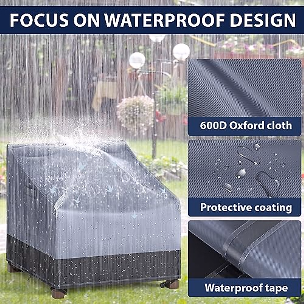 Fezosy Outdoor Furniture Cover, Patio Furniture Covers Waterproof for Chairs, Heavy Duty 600D Waterproof Patio Chair Covers, 32" W x 37" D x 36" H Lawn Outdoor Chair Cover 2-Pack