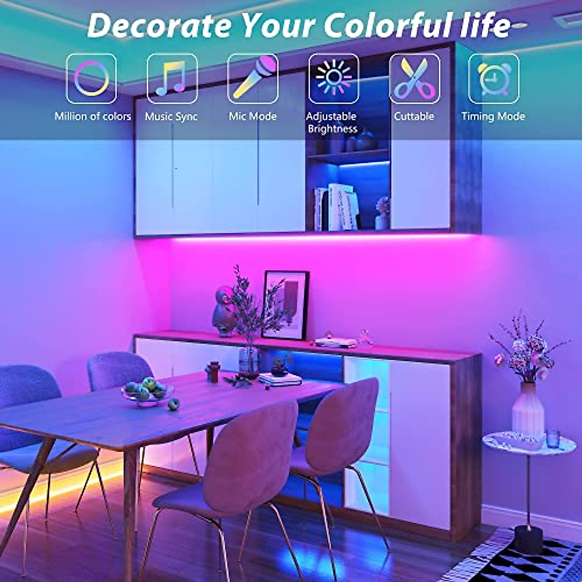 HRDJ Led Strip Lights 65.6ft Smart Led Lights with App Control Remote, SMD 5050 RGB Led Lights for Bedroom, Music Sync Color Changing Lights for Party