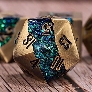 Maywin Metal RPG Dice Set,Mica Glitter Stripe Dice DND,Antique Bronze Dice 7pcs Set for Dungeons and Dragons