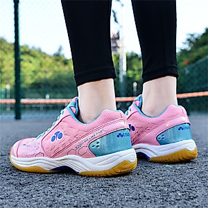 JiuQing Women's Badminton Shoes Tennis Pickleball Sneakers Breathable Lightweight Indoor Court Shoes,Pink,7.5