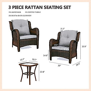 HAPLIFE Products 3 Piece Outdoor Wicker Bistro Set Space Saving Patio Furniture for Yard Side Storage Table, Brown