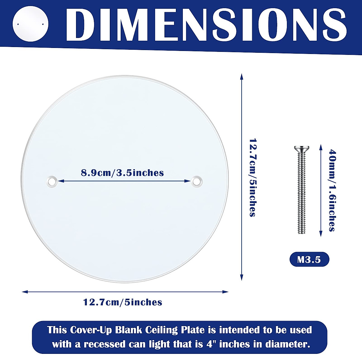 Metal Ceiling Blank Up Cover 5 Inch White Round Ceiling Cover Plate with 10 Mounting Screws to Cover Round/Octagon Box Openings in Ceilings or Walls (3 Pack, 3.5 Inch Holes Spaced)