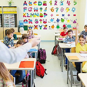 Colorful Alphabet Stickers Learning Wall Decals Alphabet Number Shape Educational Math Wall Stickers Peel and Stick Classroom Wall Decals Playroom Bedroom Decorations