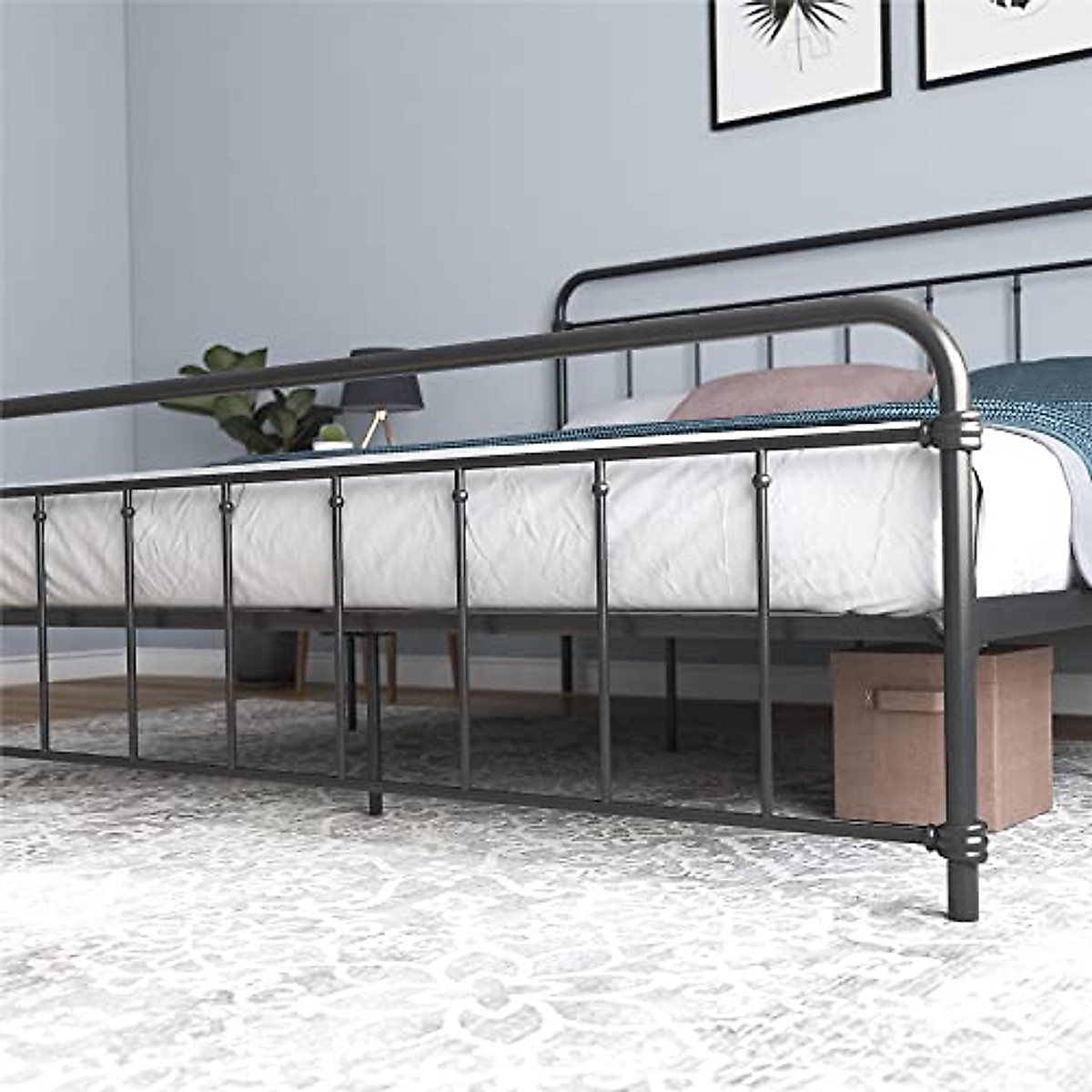 DHP Winston Metal Platform Bed with Rustic Design and Curved Edge Headboard and Footboard, Adjustable Base Height for Underbed Storage, No Box Spring Needed, King, Black