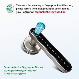 Smart Lock Fingerprint Door Lock,CATCHFACE Keyless Entry Door Lock Smart Door Handle Digital Door Lock Fingerprint/TTLock App/Code/Backup Key Smart Door Lock for Front Door Airbnb Office(Satin Nickel)
