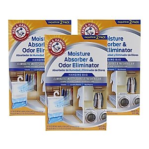 Arm & Hammer Moisture Absorber & Odor Eliminator 16oz Hanging Bag, 3 Pack (6 Bags Total) – Eliminates Musty Odors & Freshens Air for Closets, Laundry Rooms, Mud Rooms
