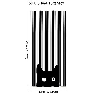 SLHETS Cute Black Cat Hand Towels 13.6 X 29' Black and White Striped Bath Towels Soft Absorbent Kitchen Dish Towels for Household Daily Use | Home Decoration | Carry-On Hotel Gym Spa