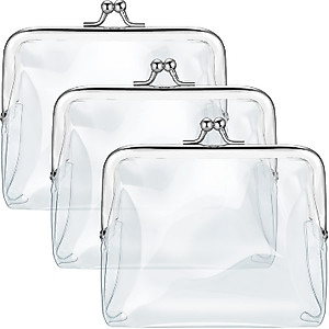 3 Pieces Clear Coin Purse Small Clear Wallet for Women Transparent Change Purse Kiss Lock Plastic PVC Coin Wallet(Silver)
