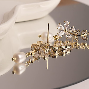 Sonateomber Gold Pearl Flower Leaf Ear Crawler Stud for Women Spring Jewelry Gifts