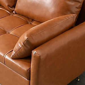 Ya-Home Modern Loveseat Sofa Comfy PU Leather with Armrest and Pillows, Upholstered Tufted Couch Love Seat Sofa with Storage Function for Living Room Office, Brown