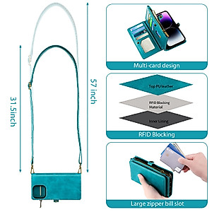 MInCYB for iPhone 15 Pro Max Wallet Case with Card Holder (12 Card Slots) - PU Leather Case for Women & Men, Wireless Charging, Detachable Magnetic, Crossbody Strap, Shockproof Protective Phone Cover.