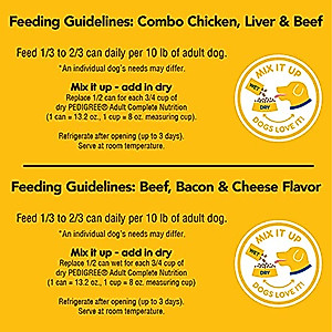 Pedigree Ground Dinner Wet Dog Food Variety Pack, Chicken, Beef and Liver, Beef, Bacon and Cheese, 13.2 Ounce (Pack of 12)