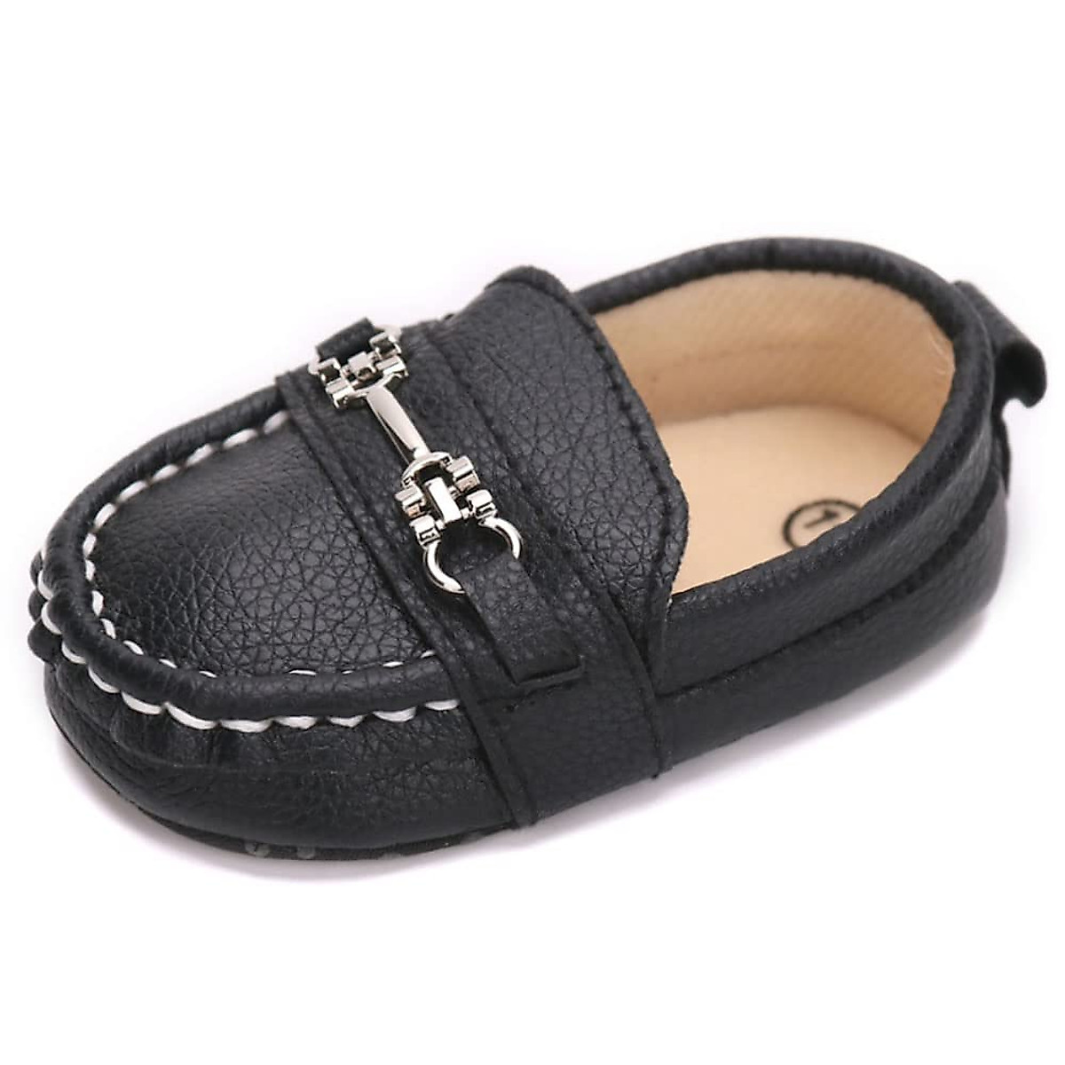 LONSOEN Infant Shoes Boys Loafers Baby Girls Crib Moccasins Classic Synthetic Leather Wedding Dress Shoes,BAY209 Black 6-12 Months