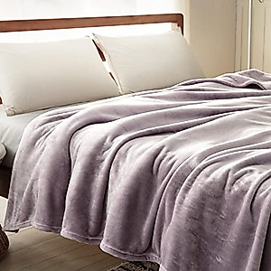Flannel Fleece Throw Blanket Twin Size, Light Purple Lavender Premium Lightweight Violet Blankets Throws for Sofa Couch Chair Bed Camping Travel, Super Soft Cozy Warm Microfiber Blanket