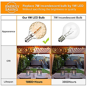 Hcnew Low Light Bulbs Warm Light,G40 Amber led Bulb,1 Watt Equivalent to 10W,50LM,2200K Ultra White,E12 LED Globe Bulbs Decorative Light Indoor Outdoor String Lights,Pineapple Shaped,6 Pack