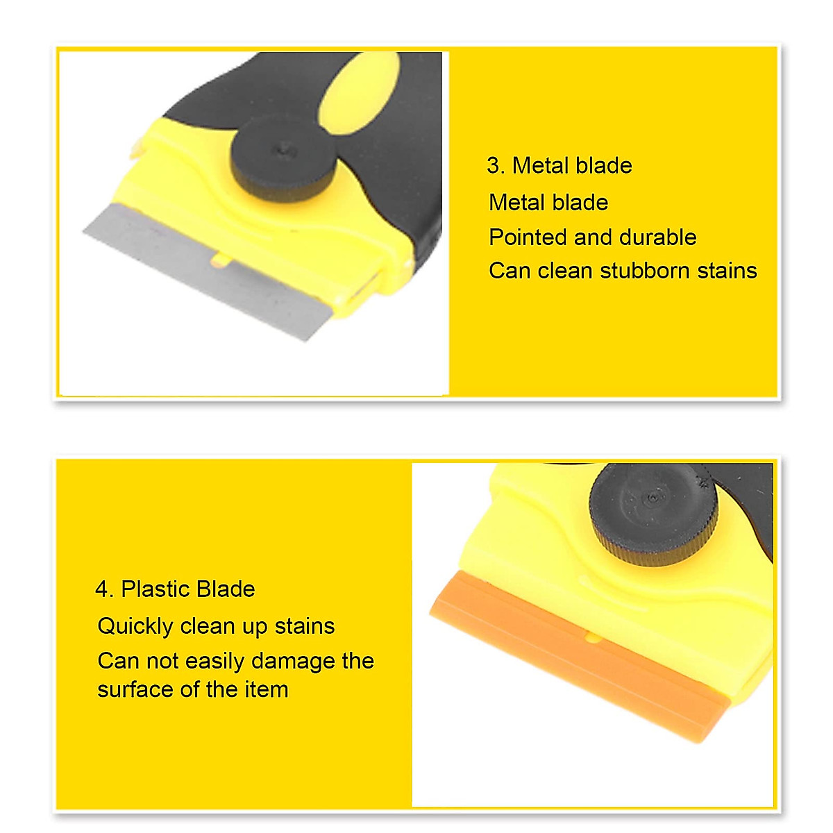 Razor Blade Scraper 2Pcs Multi Purpose Cleaning Razor Scraper 2 in 1 Razor Scraper Tool Glass Scraper for Windows Decals Tint(Black+Yellow)