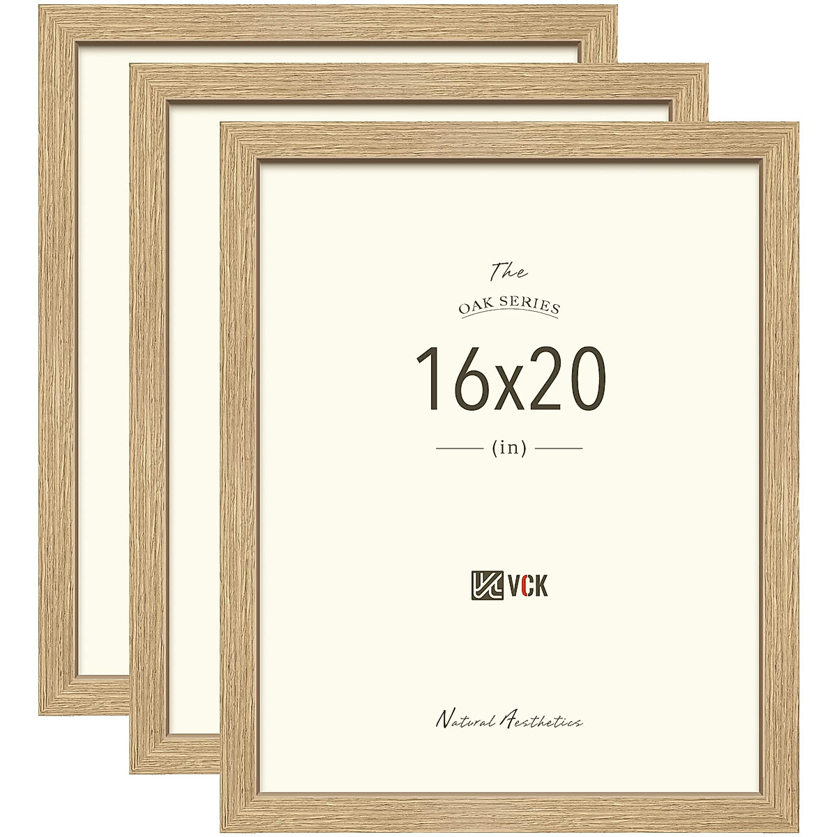VCK 16x20 Solid Wood Poster Frames for Wall, Natural Oak Picture Frame 3 Pack, Wall Gallery Frame
