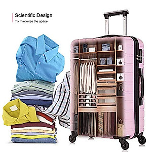Apelila 4 Piece Luggage Sets,Travel Suitcase Spinner Hardshell Lightweight w/Free Suitcase Cover& Hanger (4PC Pink)