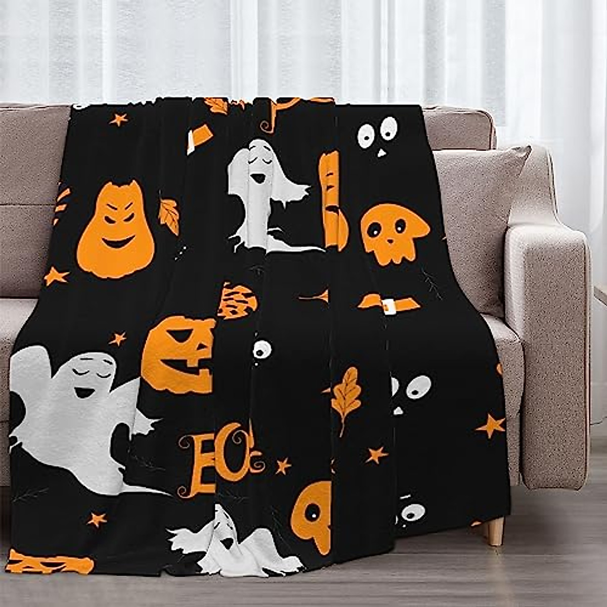 LAKIMCT Halloween Boo Blanket for Couch Bed Throw Blanket, Aesthetic Decorative Blanket for Travel Camping Comfy Blanket, Full Size Blanket, 70x80 inch