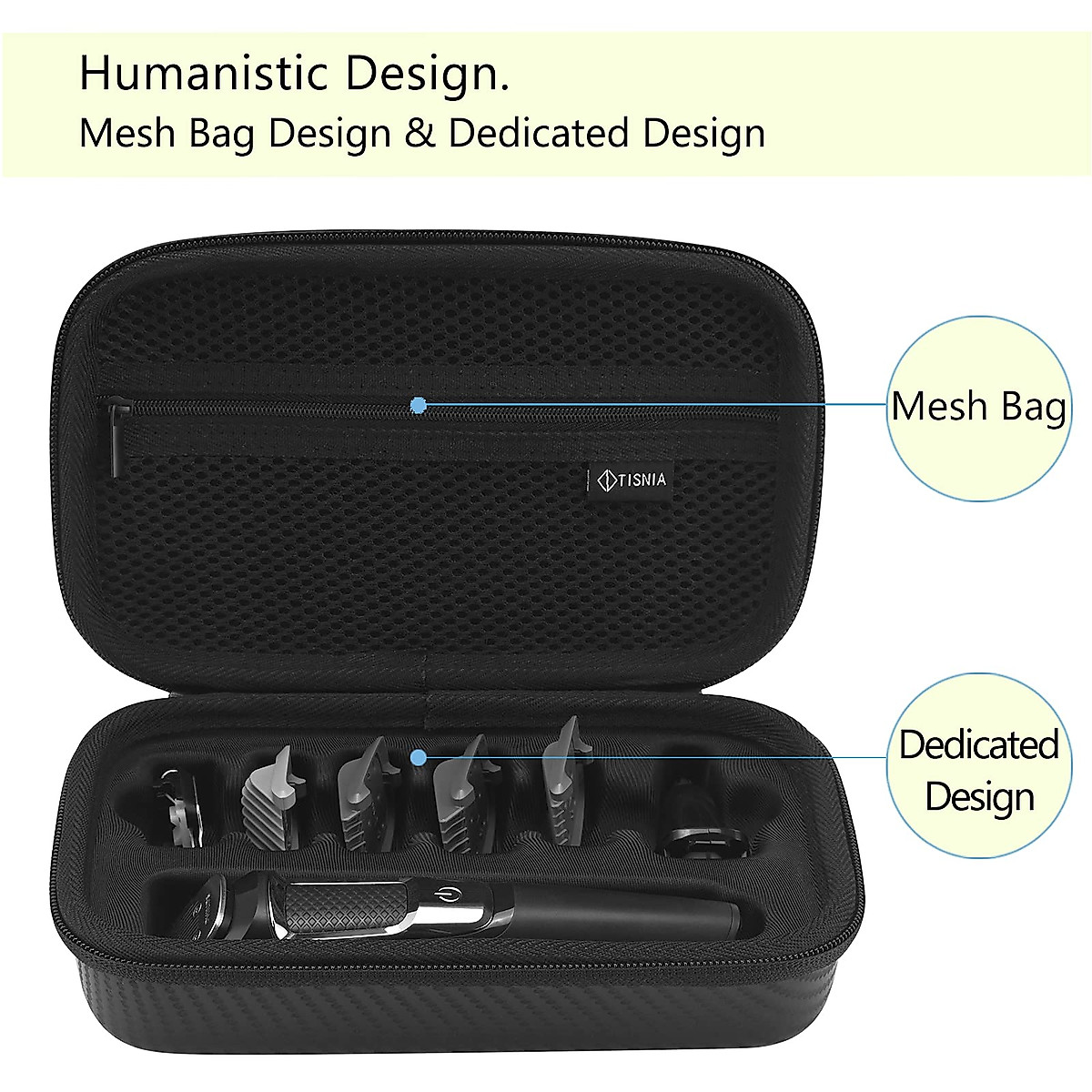 Tisnia Trimmer Case, for Philips Norelco Multigroomer All-in-One Trimmer, Series 3000 MG3750, Men's Grooming Kit, Hair Trimmer & Beard Trimmer & Hair Clipper and Attachments (Black Texture,Only Case)