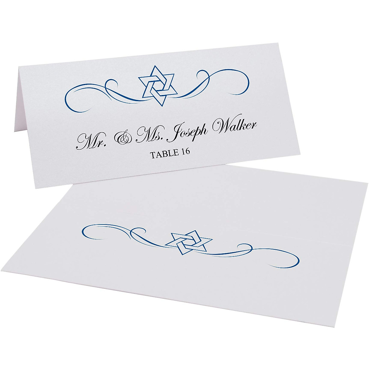 Intertwined Star of David Flourish Jewish Printable Place Cards, Royal Blue (Choose Color), Set of 150 (25 Sheets), Laser & Inkjet Printers - Wedding, Party, Dinner, and Special Events