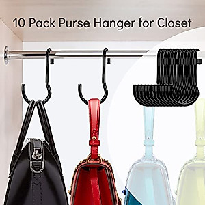 Purse Hanger for Closet - 10 Pack Closet Hooks for Bags - Unique Twisted Design Closet Rod Hooks Saves Space, Large Size Purse Hooks for Hanging Handbags, Belts, Scarves, Hats, Clothes - Black