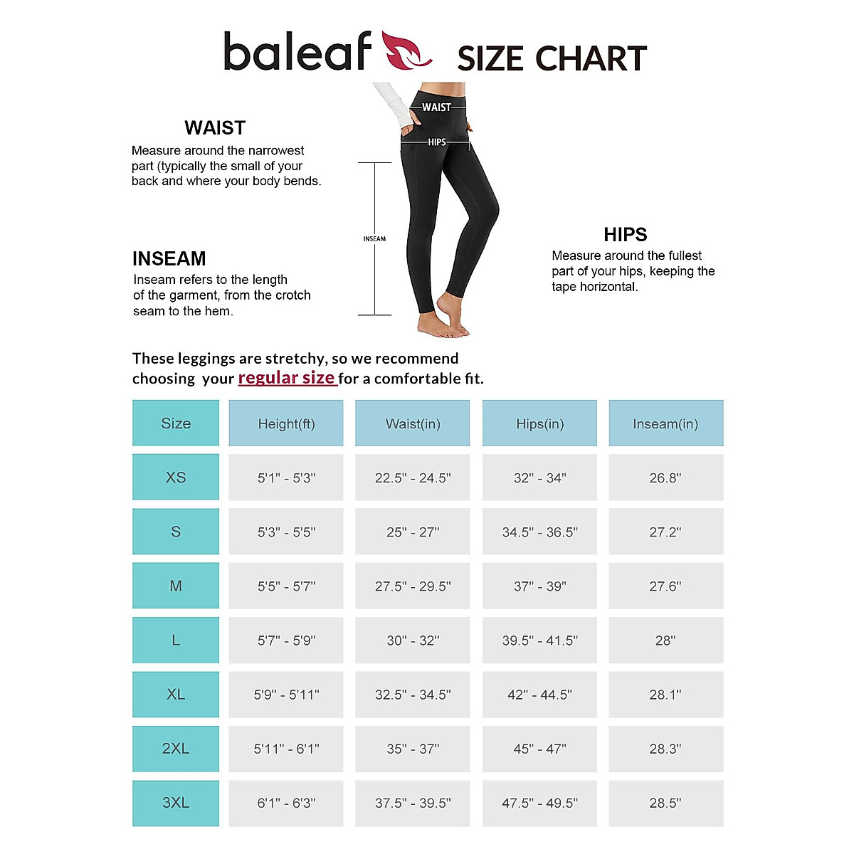 BALEAF Women's Fleece Lined Leggings Thermal Warm Winter Tights High Waisted Thick Yoga Pants Cold Weather with Pockets Black M