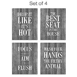 Excello Global Products Wooden Bathroom Humor Signs : Decor for Home, Restaurant, or Business - 8x10 Inches - Ready to Hang - Dark Gray - (Pack of 4, Assortment 3)