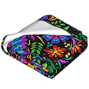 Pubnico Colorful Mexican Floral and Bird Blanket , Flannel Blanket Fluffy Cozy Fuzzy Throws Non-Shedding for Nap Bed Sofa Couch Home Decor