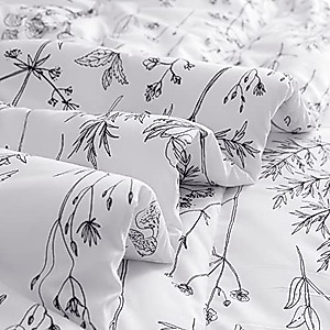 HYPREST Floral Duvet Cover King Size, White and Black Duvet Cover, 3 Pcs Farmhouse Leaf King Duvet Cover Soft Breathable Lightweight Shabby Chic Bedding Duvet Covers (Oeko-Tex Certificated)