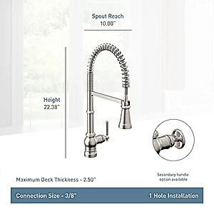 Moen Paterson Matte Black One-Handle Spring Pulldown Kitchen Faucet with Power Boost for a Faster Clean, Kitchen Faucet with Pull Down Sprayer for Bar, RV, S72103BL