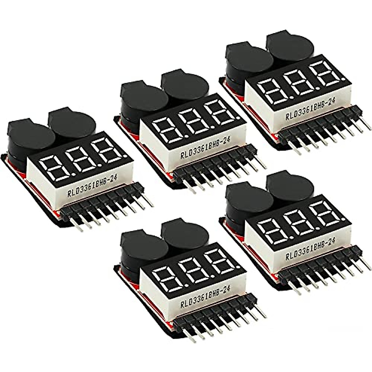 5PCS 2in1 1-8s Lipo Battery Voltage Tester,RC Low Voltage Buzzer Alarm,Battery Monitor Checker Tester for 1-8s Lipo/Li-ion/LiMn/Li-Fe