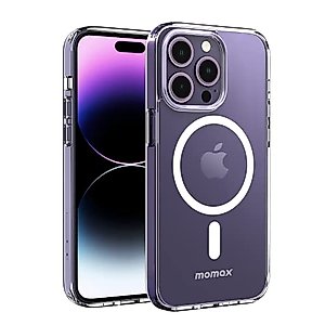 MOMAX Magnetic Phone Case, Clear Hybrid Lite Magsafe Case for iPhone 14 Pro Max, Slim Magnet Phone Case with Anti-Scratch,Shock,Drop Protection, Non Yellowing 14 Pro Max Case with Magnet, Clear