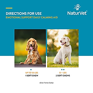 NaturVet Emotional Support Daily Calming Aid Dog Supplement - Helps Promote 24/7 Normal, Calm Behavior - for Dog Stress, Nervousness, Separation, Unwanted Behavior - 120ct Soft Chews