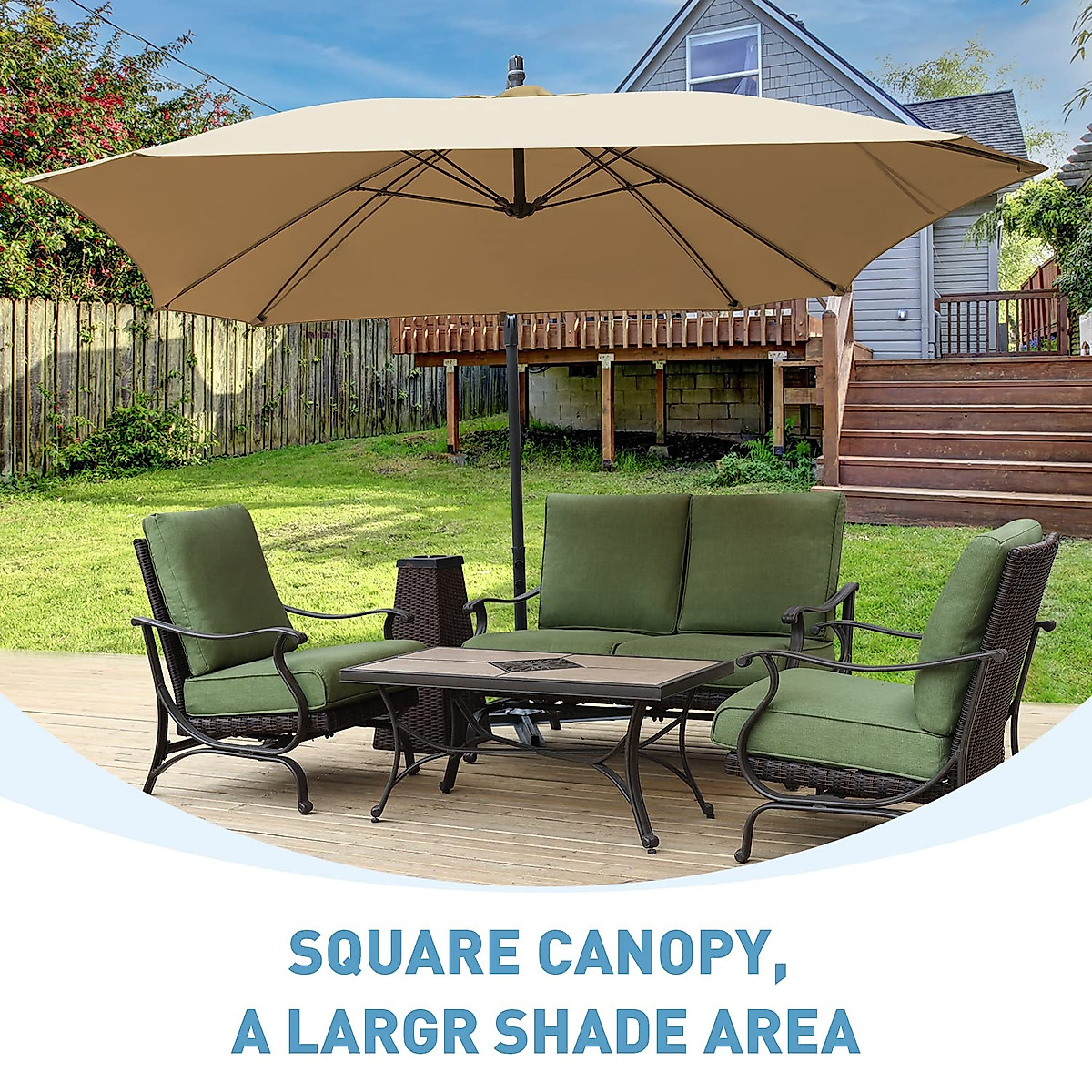 Aoodor Offset Square Patio Umbrella 8.7‘ Cantilever Hanging Market Umbrella Water Resistant UV Protection Brown- Base Not Included