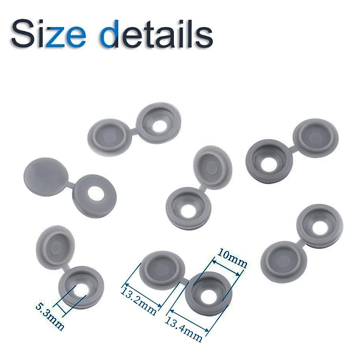 INCREWAY Screw Covers, 100pcs Gray Plastic Screw Cap Hinged Fold Over Caps Rubber Dust Washer Flip Tops with Storage Box (Gray)