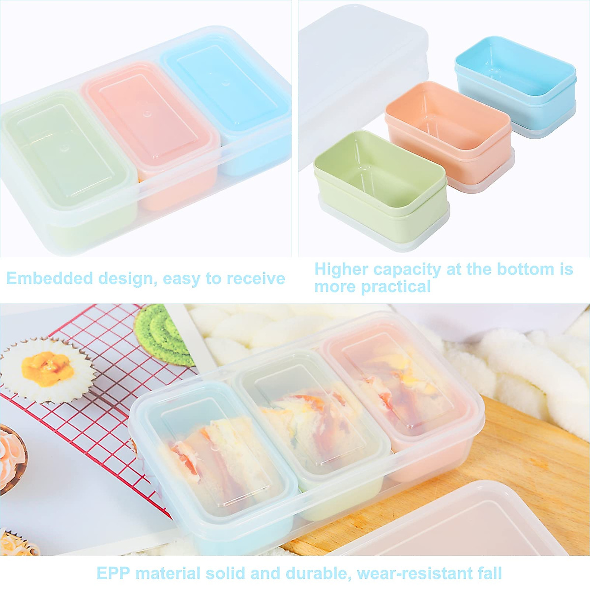 Maizsur 4 Compartment Bento Lunch Box for Kids,Food Storage Containers with Lids,Portion control containers,Salad Dressing and Condiment Containers,Microwave, Dishwasher, and Freezer Safe