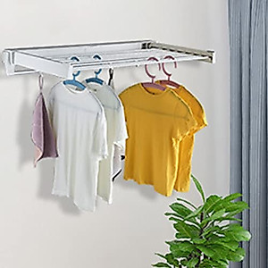 Headery Invisible Folding Wall Mounted Clothes Drying Rack Hanger,Space Saving Laundry Drying Rack,Collapsible Wall Mounted Hanger with 7 Drying Rods and 4 Movable Hooks