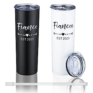 DHQH Fiance and Fiancee 2023 Tumbler Set, Engagement Wedding Gifts for Couples Newlyweds Wife Husband Bride To Be Newly Engaged 20oz Travel Tumbler Bachelorette Party Gifts.