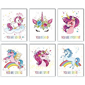 Unicorn Girls Room Décor | Motivational & Positive Affirmation Unicorn Bedroom Posters Wall Décor For Kids Room | Rainbow Decorations | Six 8x10 Wall Art Prints (Unframed) | Unicorn You Are Set