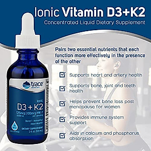 Trace Minerals | Liquid Ionic Vitamin D3 + K2 | 125 mcg (5,000 IU) D3, 100 mcg K2 | Concentrated Dietary Supplement | Support Strong Bones, Teeth, Heart Health, and Immunity | 2 fl oz. 296 Servings