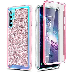 NZND Case for TCL 20 Pro 5G, Full-Body Protective Shockproof Rugged Bumper Cover, Impact Resist Durable Phone Case (Glitter Rose Gold)