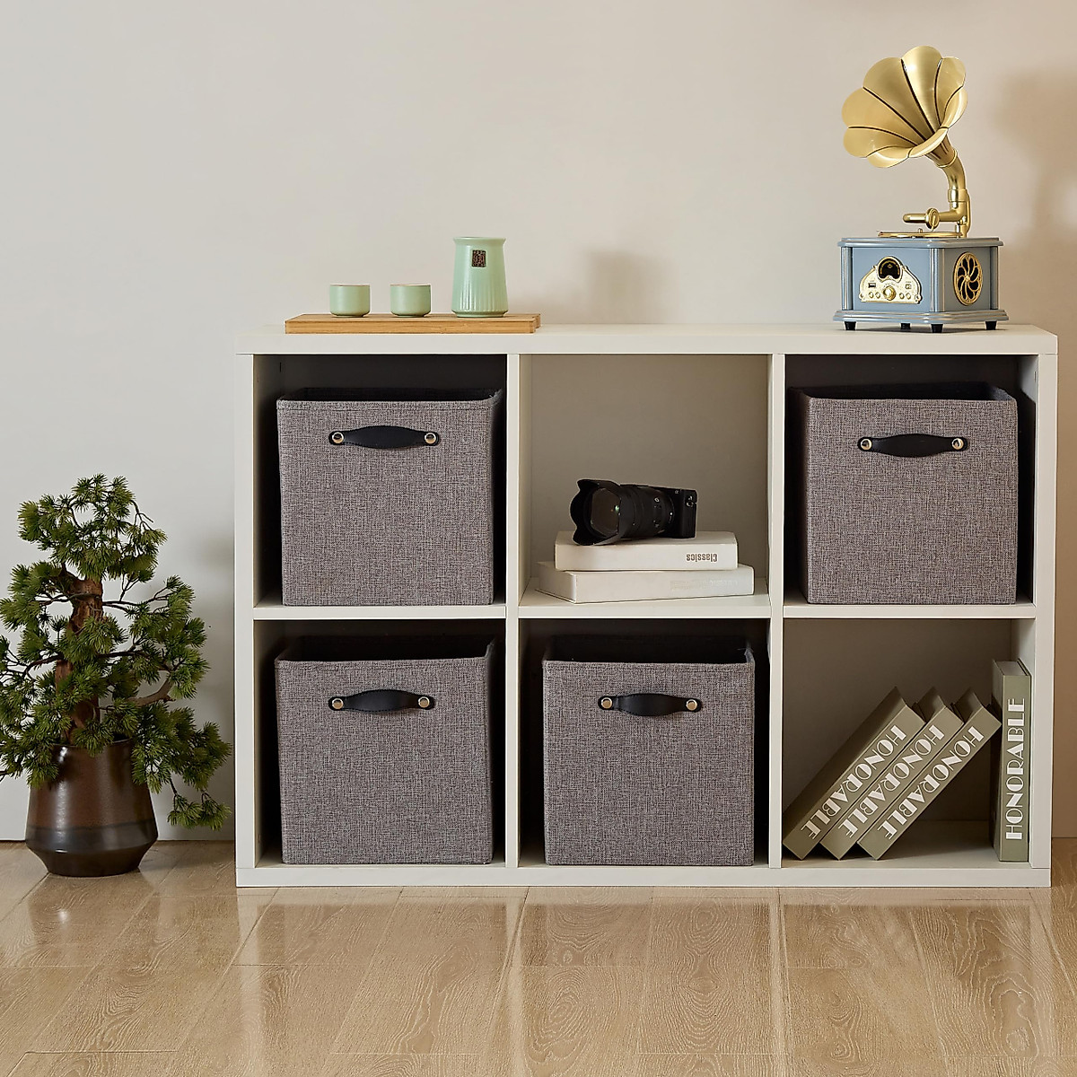 FABINADO Thickened Storage Cubes, 13x15 Inch Foldable Storage Cuby Bin with Dual Handles for Kallax, Gray, 4 Pack
