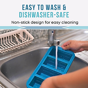 Sandunes 1 Cup Silicone Freezer Molds - Soup Cubes Perfect for Freezing Soup, Sauce, Rice, Leftovers and More - Silicone Freezer Trays with Lids for Meal Prep - Blue - 2-Pack