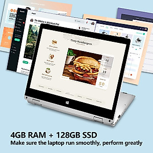 SZTPSLS 2 in 1 Windows Laptop, 11.6 inch Laptop Computer, 4GB RAM, 128GB SSD Storage, 360 Degree Convertible Tablet Intel N4020 Processor, Webcam, WiFi, Type-C, Silver
