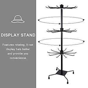 Standing Hat Rack 3- Tier Hat Display Rack Stand Metal Retail Display Stand Cap Organizer Standing Hat Hooks Rotating Display Rack Stand Rotating Jewelry Stands