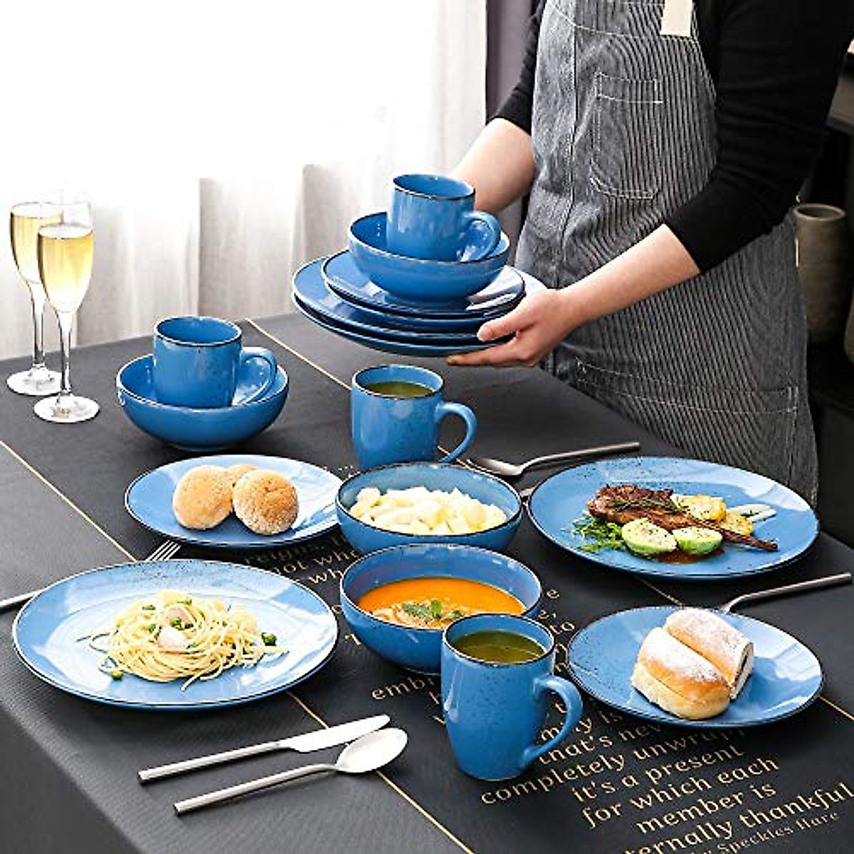 TBGFPO 48-Piece Stoneware Ceramic Dinnerware Set with Dinner Plate, Dessert Plate, 800ml Bowl, 380ml Mug Set